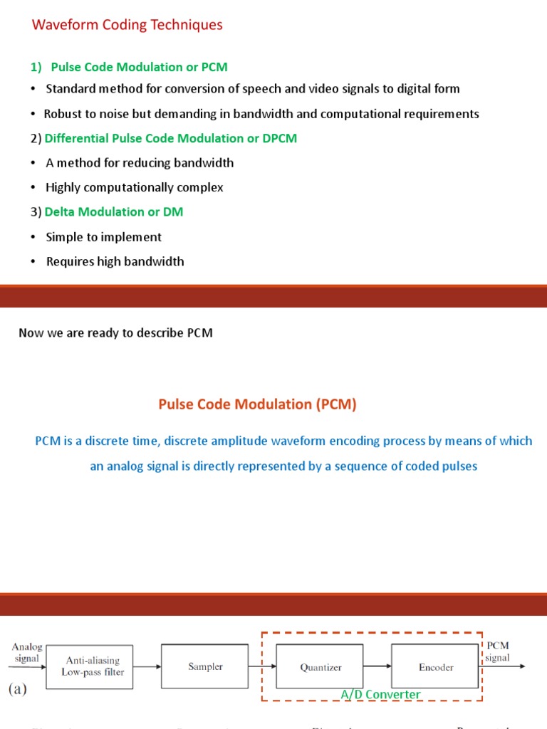 Waveform Coding Techniques: 1) Pulse Code Modulation or PCM | PDF | Analog To Digital Converter ...
