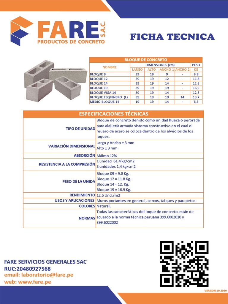 Ficha Tecnica - Bloques de Concreto | PDF | Hormigón | Construyendo ...