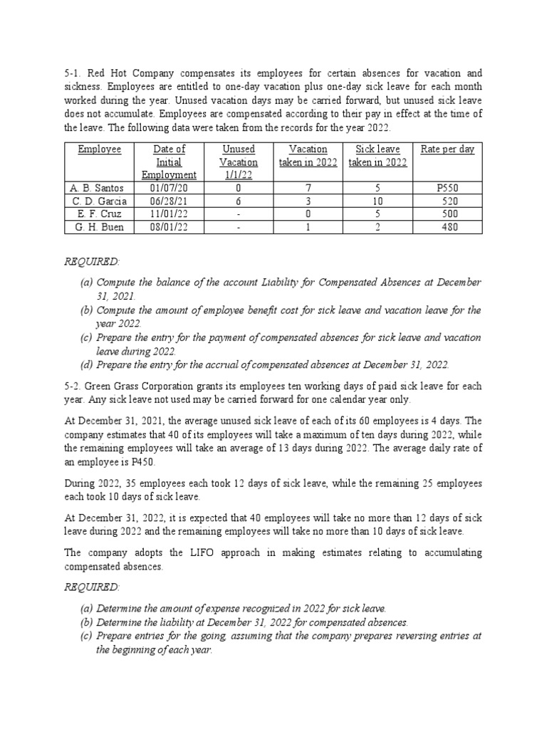 Chapter 5 Problems IA3 | PDF | Defined Benefit Pension Plan | Sick Leave