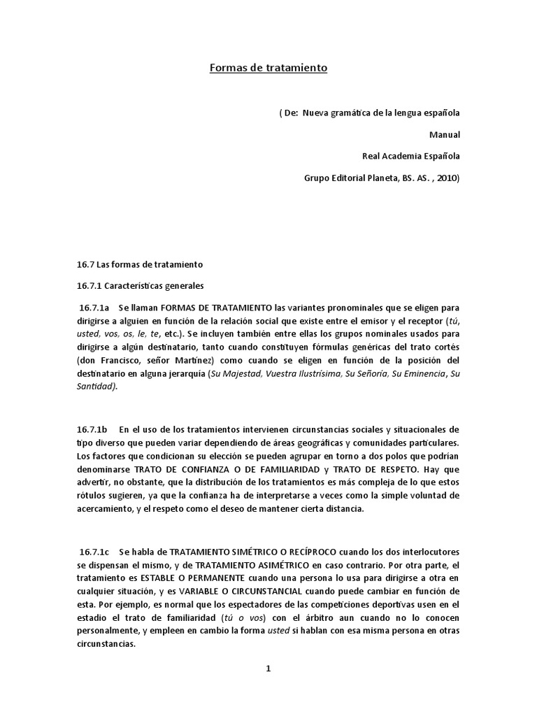 Formas de Tratamiento | PDF | Lingüística | Gramática