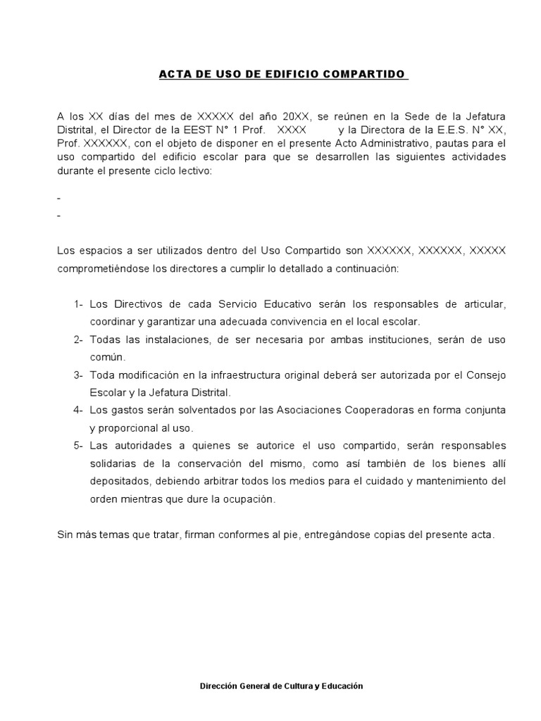 Modelo de Acta de Uso de Edificio Compartido | PDF