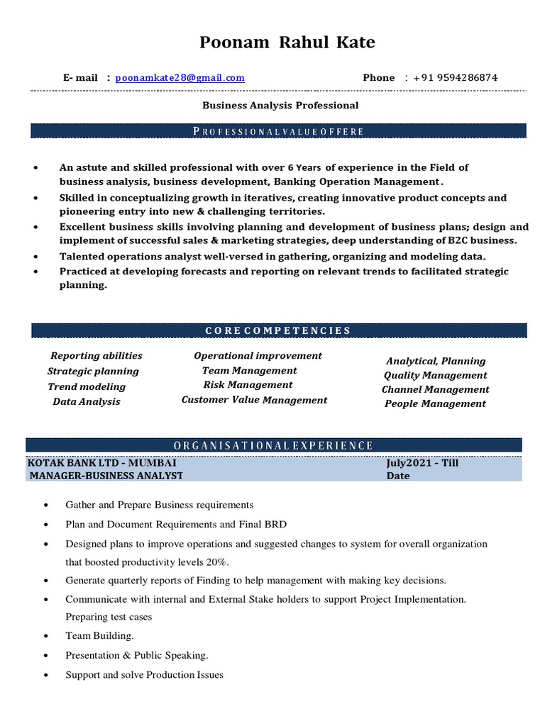 Poonam Rahul Kate: Core Competencies | PDF | Data Analysis | Sales