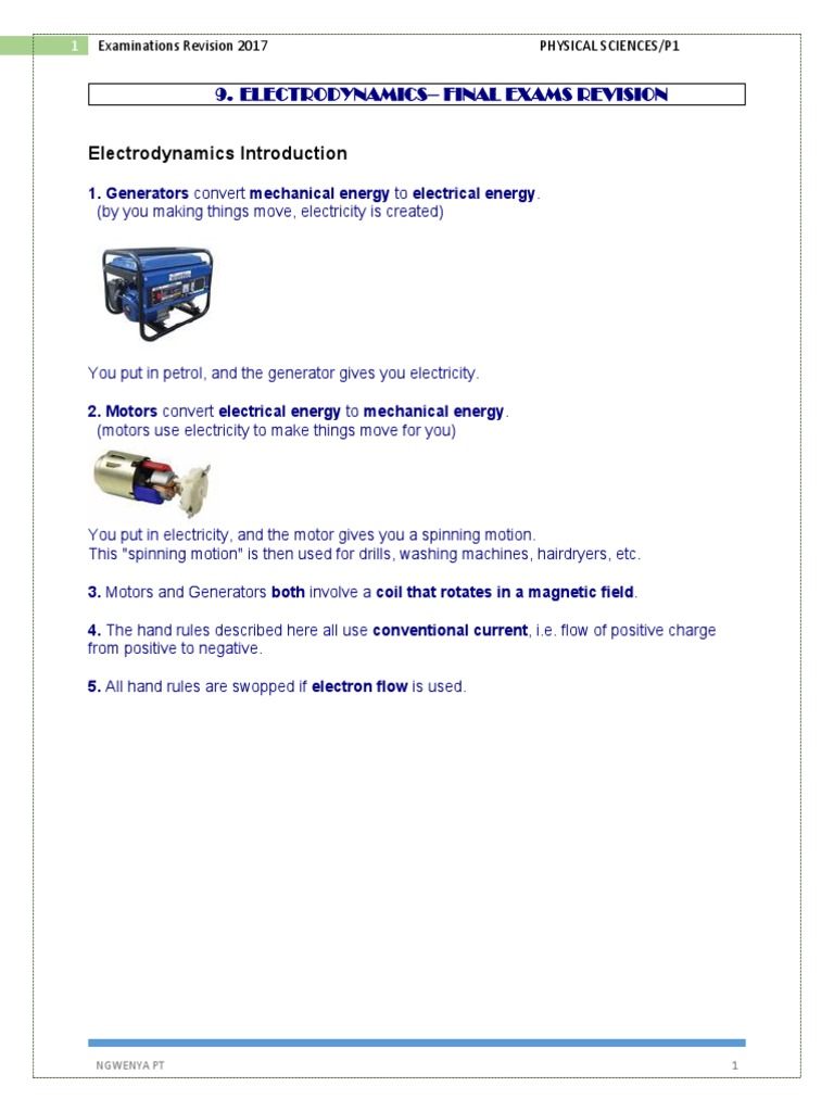 Tut Electrodynamics | PDF | Electromagnetic Induction | Electric Generator