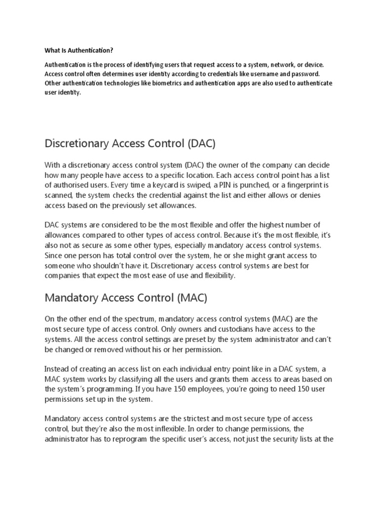 Discretionary Access Control (DAC) : What Is Authentication? | PDF ...