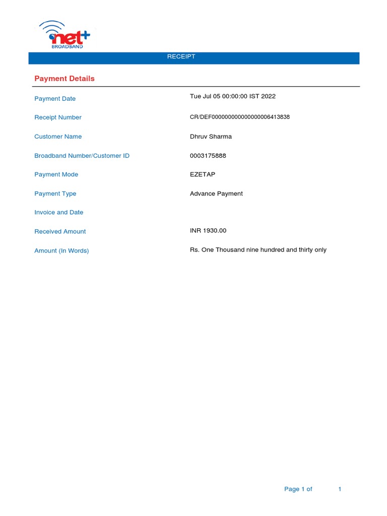Internet Bill Receipt | PDF