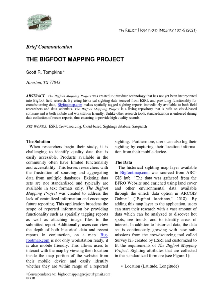 The Bigfoot Mapping Project: Brief Communication | PDF | Esri | Arc Gis