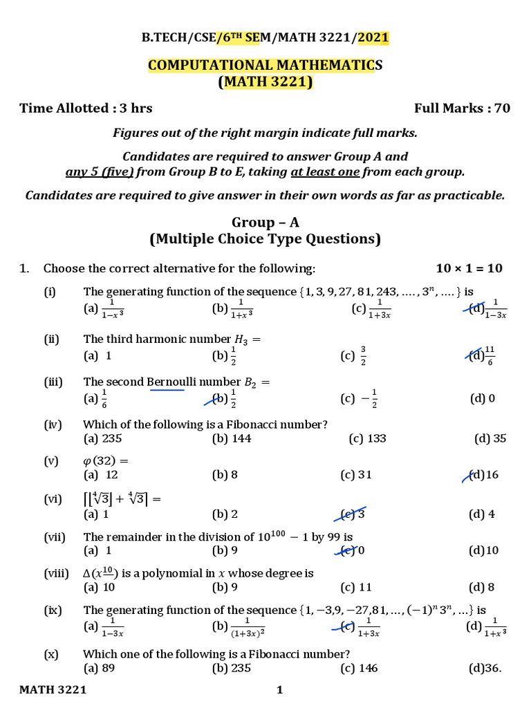 Computational Mathematics Exam Paper | PDF | Recurrence Relation ...
