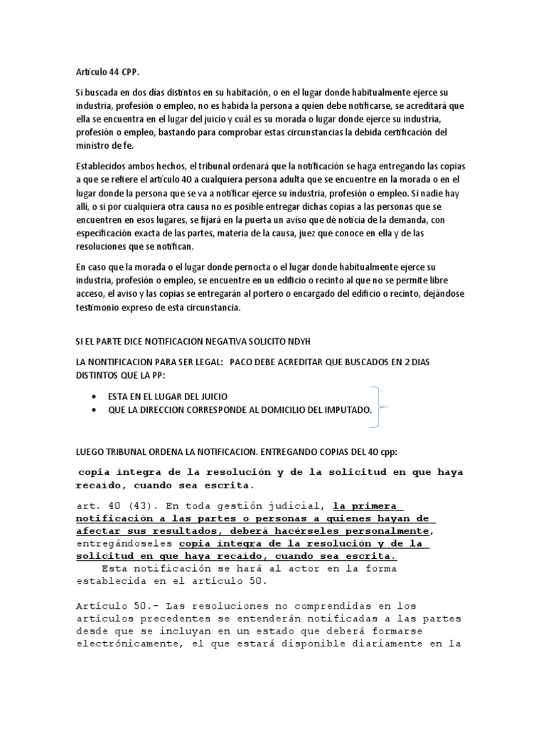 Sobre Articulo 44 CPP y Notoificacion Al Imputado CHILE PROCEDIMIENTO PENAL | PDF | Gobierno ...