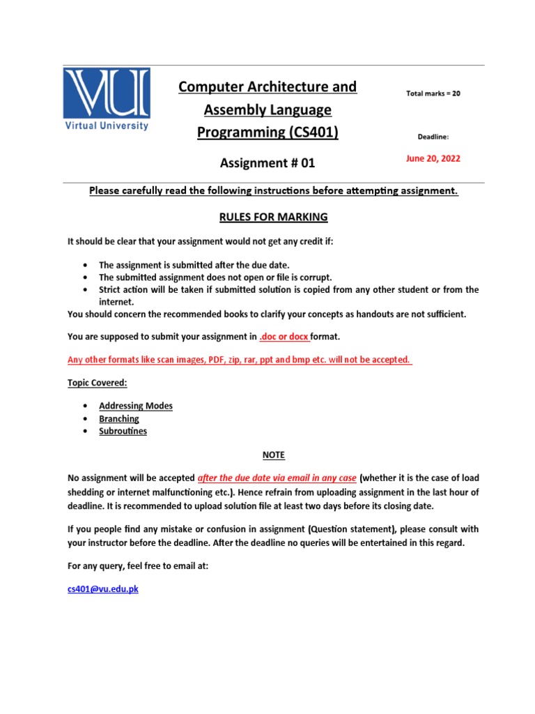 Computer Architecture And Assembly Language Programming Cs401 Pdf