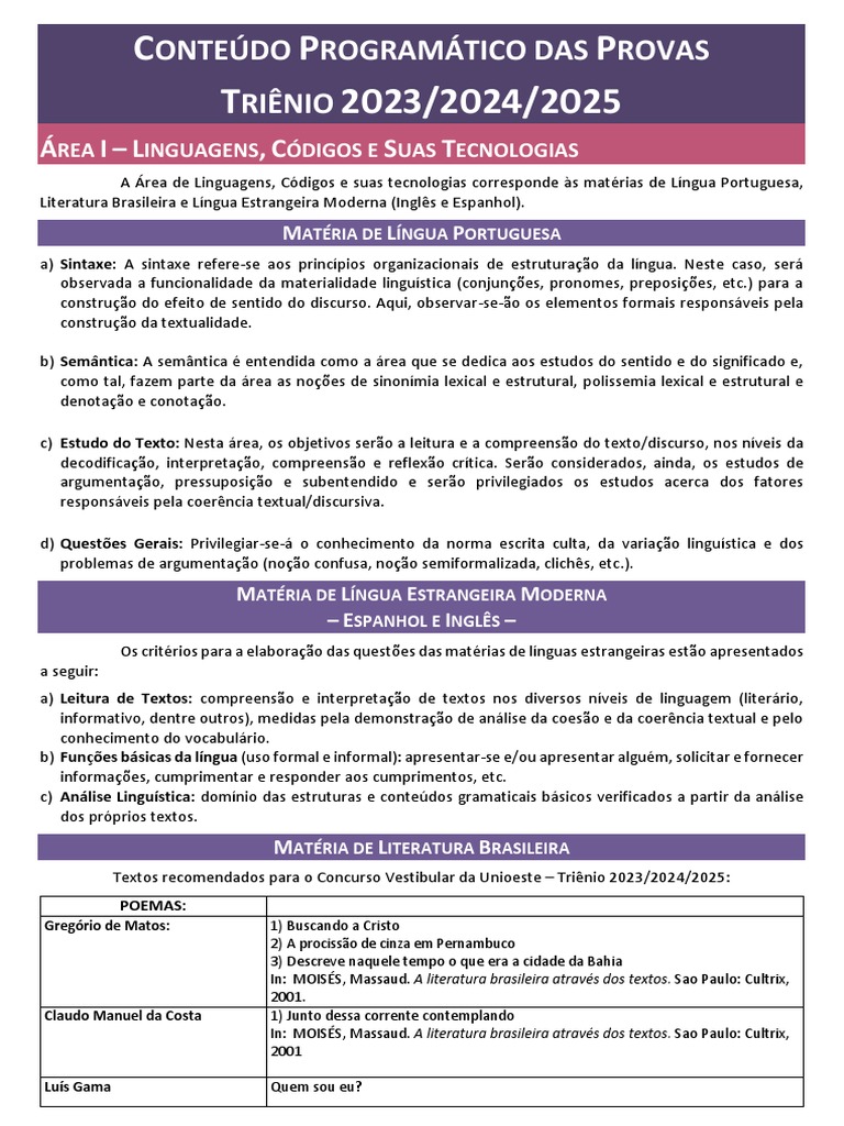 Conteudo Programatico 2023-2025 | PDF | Luz | Química