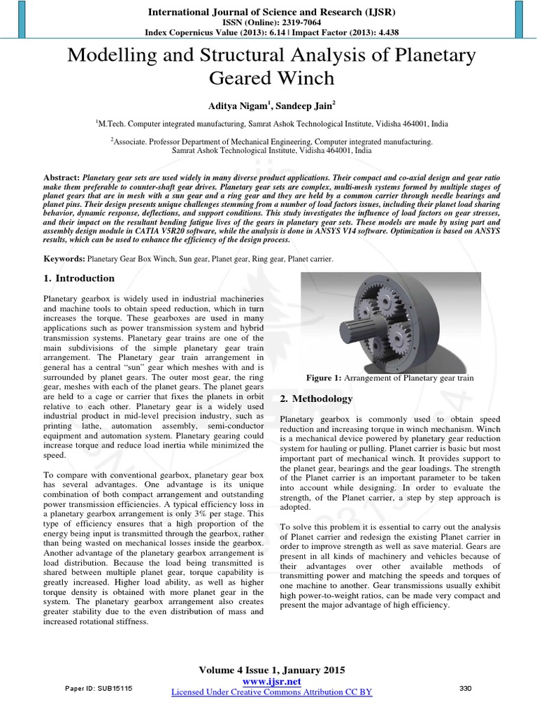Modelling and Structural Analysis of Planetary Geared Winch: Aditya ...