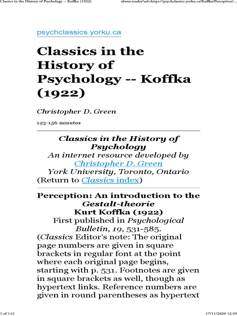 KOFFKA, Kurt (1922) Perception - An Introduction To The Gestalt-Theorie ...