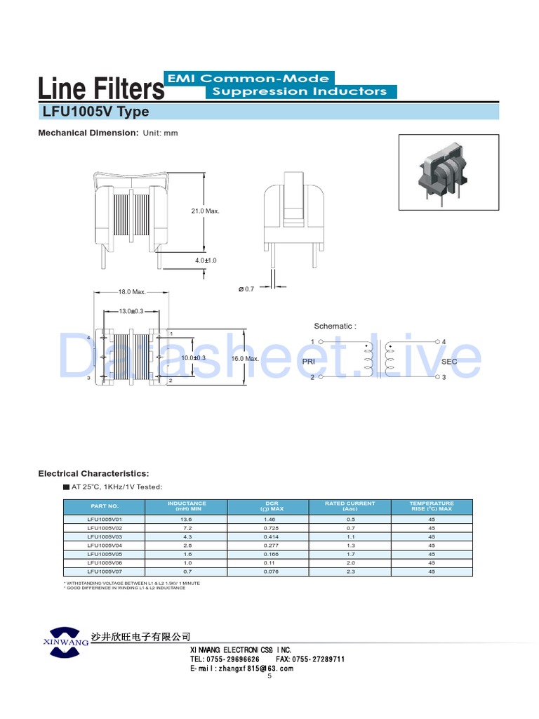 Line Filters: Datasheet - Live | PDF | Inductance | Electromagnetism