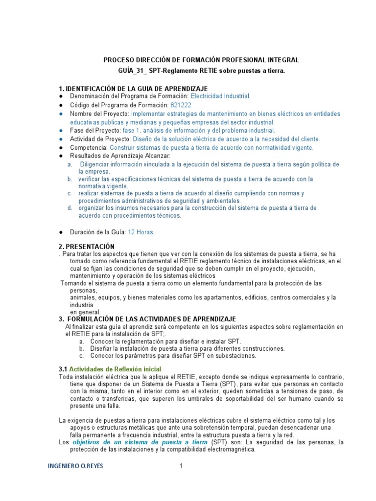 Guia 31 SPT Reglamento Retie para SPT | PDF | Corriente eléctrica | Cantidades fisicas