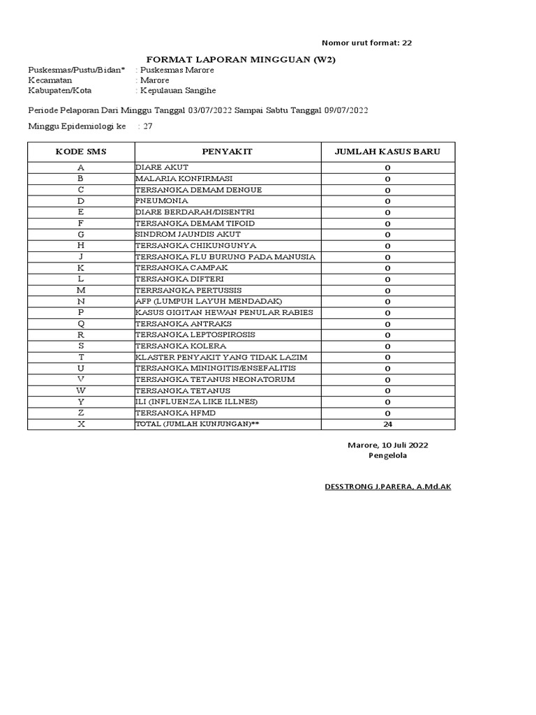 Laporan Mingguan Kesehatan Puskesmas Marore | PDF
