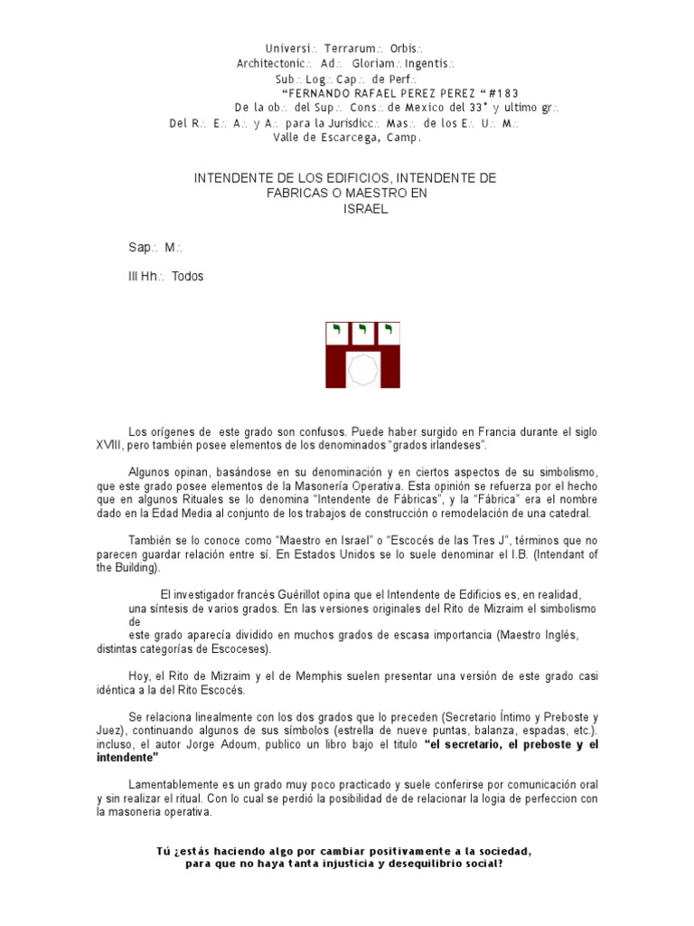 PDF Intendente de Los Edificios | PDF | Masonería