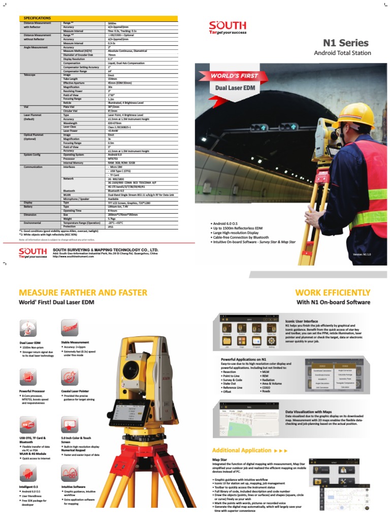Estacion Total South n1 Series | PDF | Bluetooth | Angular Resolution