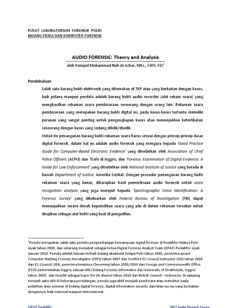 AudioForensic-Theory and Analysis-By Muhammad Nuh AL-Azhar | PDF