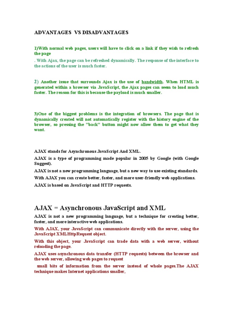 Ajax Asynchronous Javascript And Xml Advantages Vs Disadvantages Pdf Ajax Programming