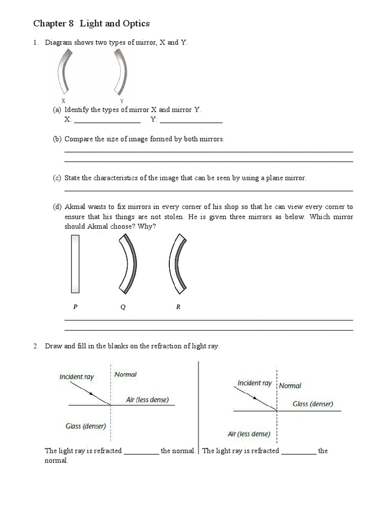Chapter 8 Light and Optics | PDF | Refraction | Mirror