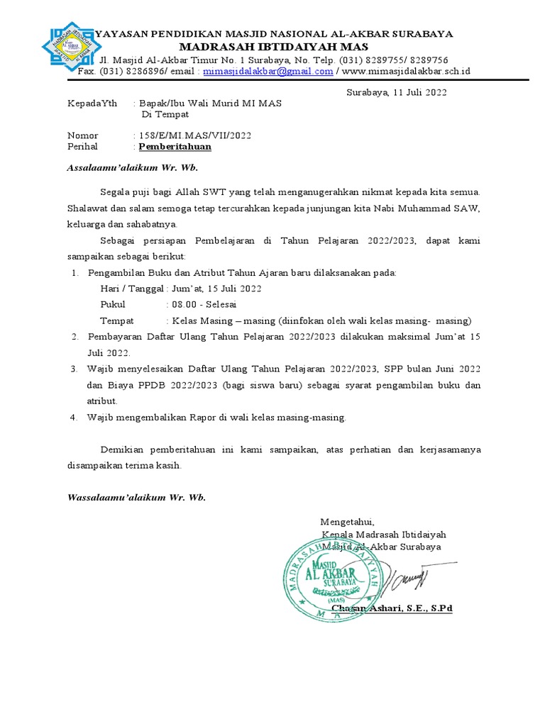 Surat Edaran Awal Tahun Pelajaran 2022-2023 | PDF