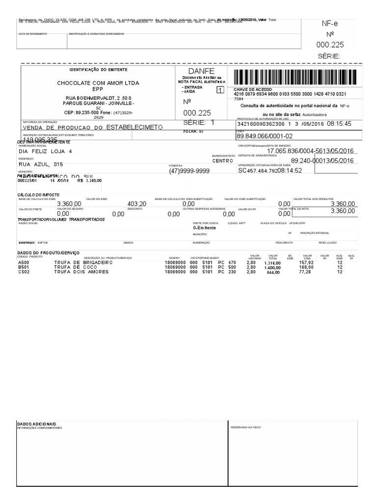 Modelo de Danfe Word | PDF | Recibo | Serviços financeiros