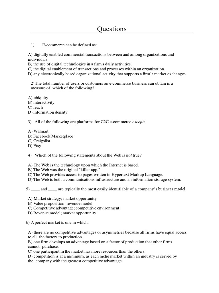 E-commerce Questions Answers | PDF | Internet | Computer Network