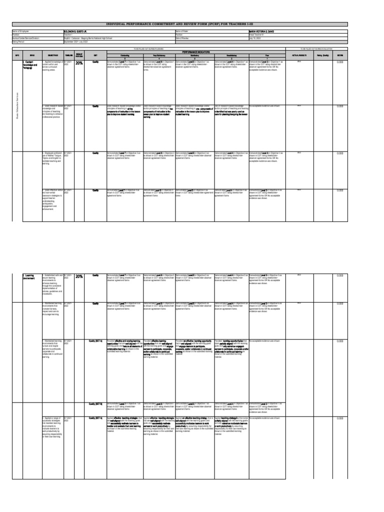 E IPCRF Template Proficient Teacher | PDF | Learning | Lesson Plan