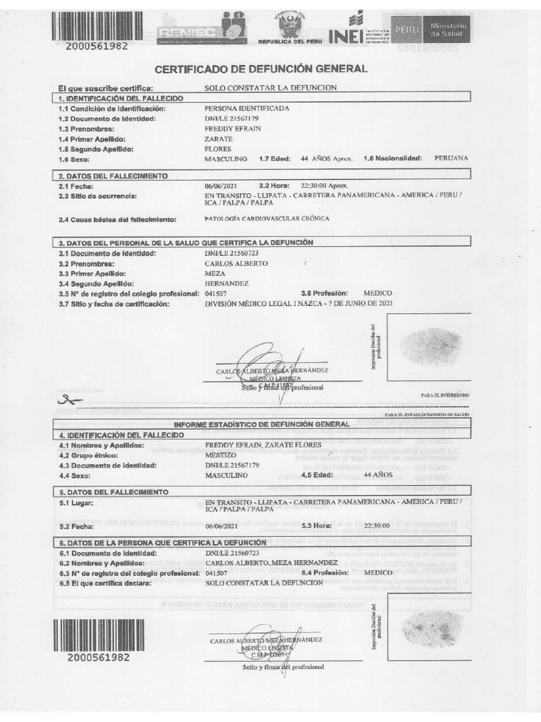 CERTIFICADO DE DEFUNCION | PDF