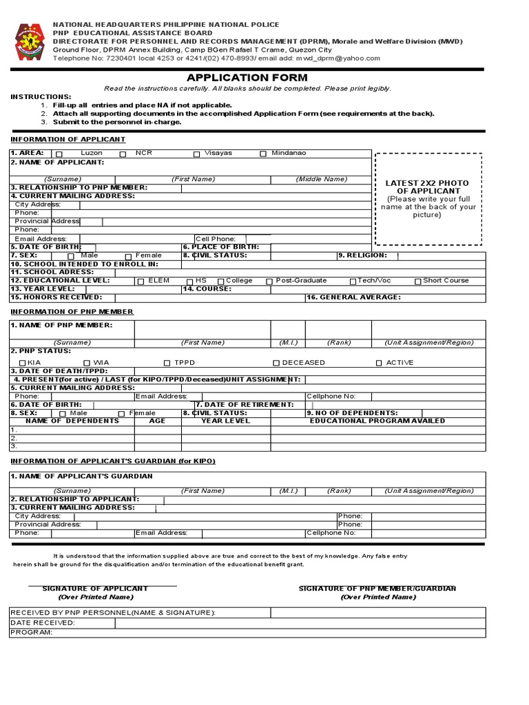 Application Form: Read The Instructions Carefully. All Blanks Should Be ...