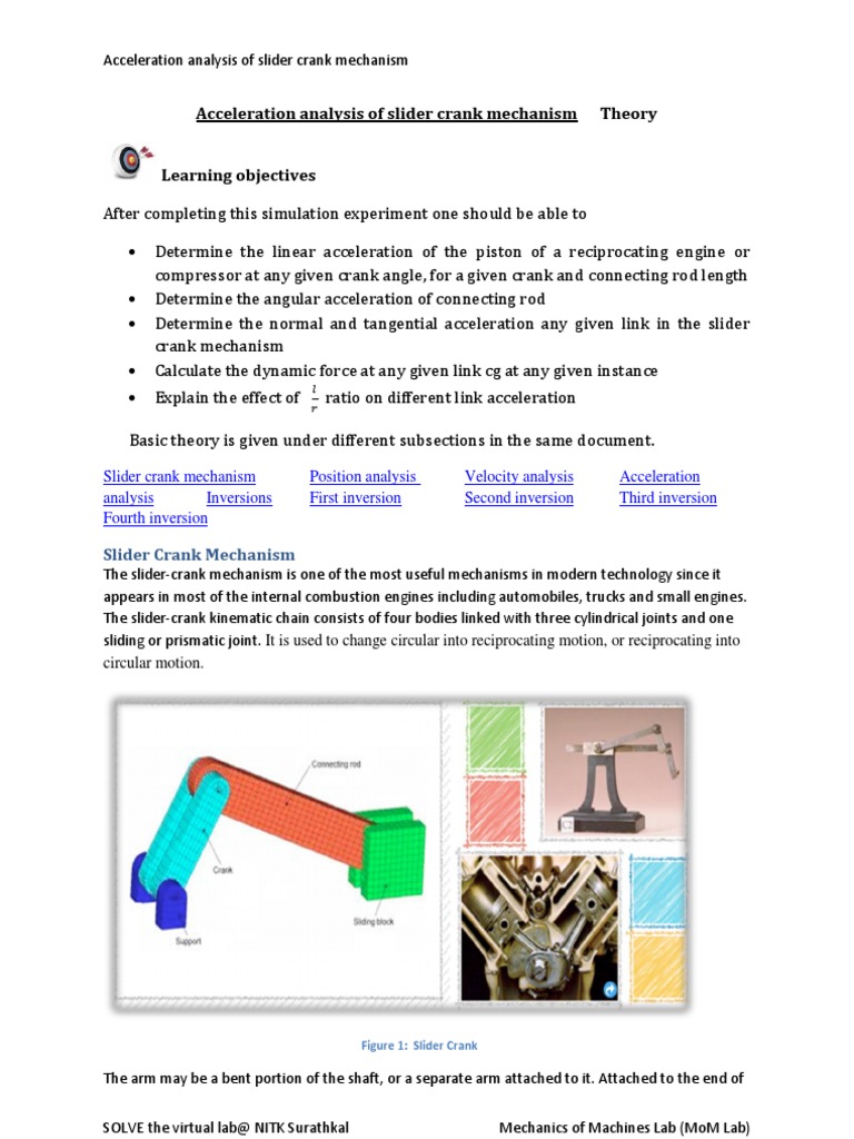 Slider Crank Mechanism Acceleration Analysis | PDF | Kinematics ...