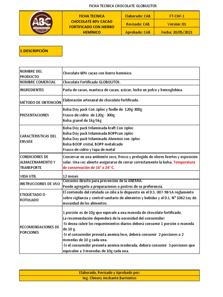 Ficha Técnica-Chocolate Fortificado | PDF | Chocolate | Alimentos