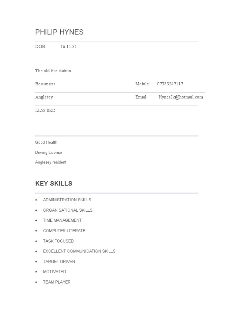 Philip Hynes: Key Skills | PDF | Time Management | Professional Skills