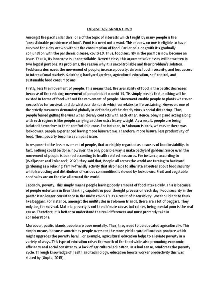 English Assignment Two | PDF | Food Security | Foods
