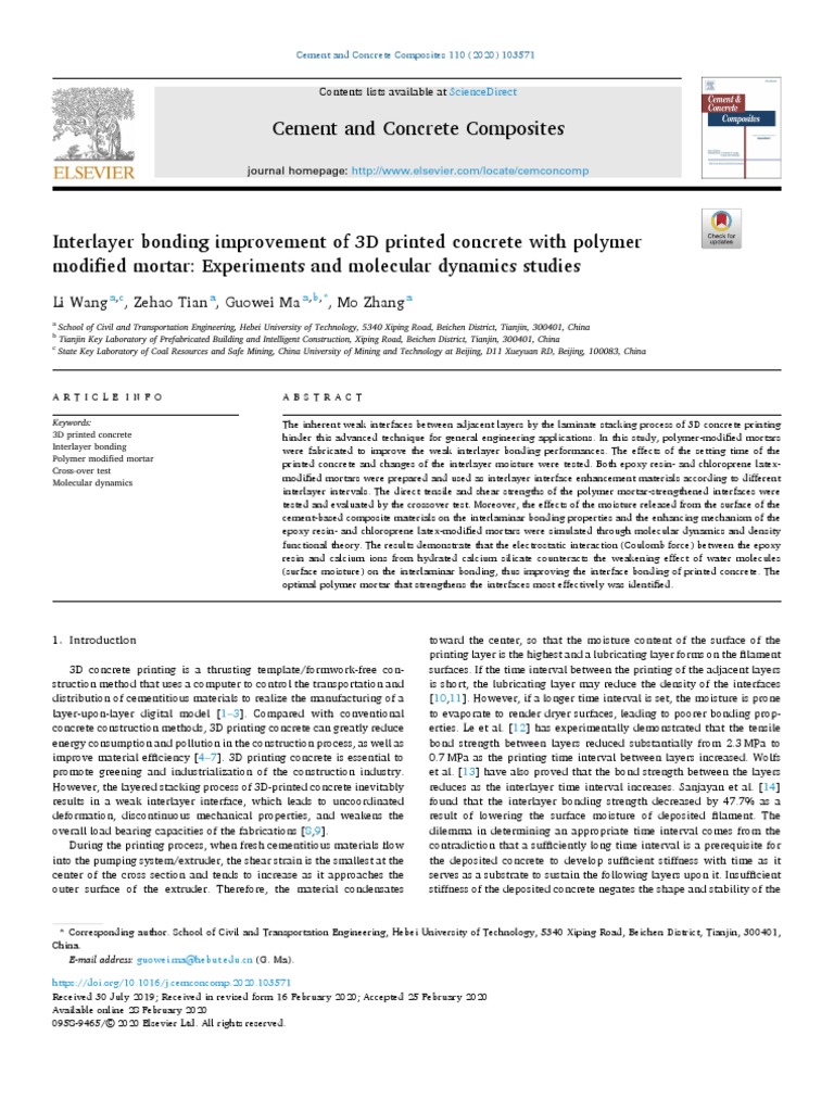 Cement and Concrete Composites: Li Wang, Zehao Tian, Guowei Ma, Mo ...
