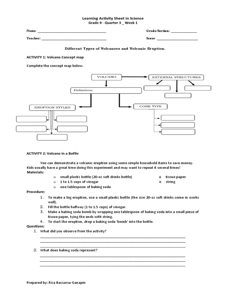 Grade 9 Science: Volcano Activities | PDF | Types Of Volcanic Eruptions ...