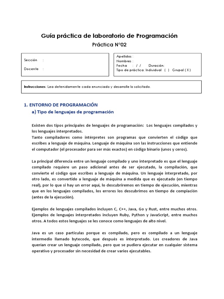 Guia Practica de Laboratorio de Programacion | PDF | Lenguaje de ...