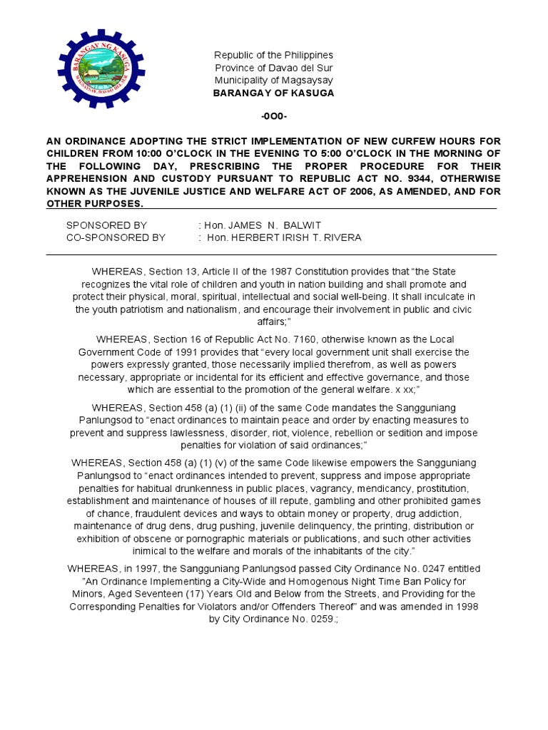 Curfew Hour For Minor | PDF | Arrest | Crime & Violence