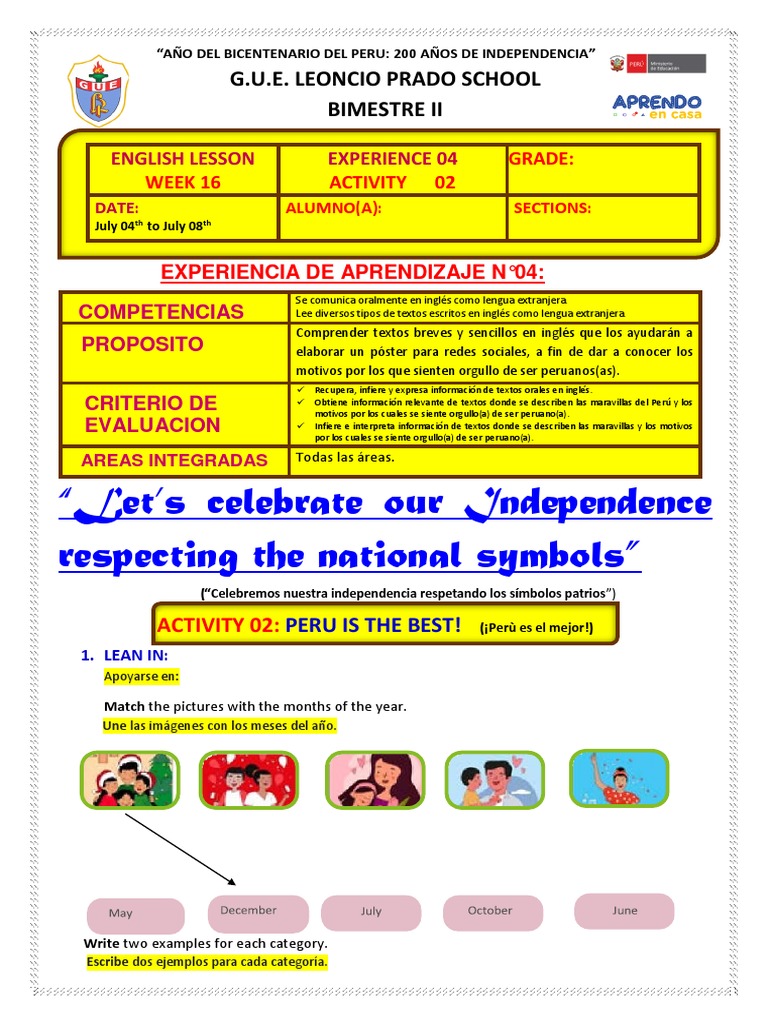 Week 16-English Lesson-Activities - Bim. Ii | PDF