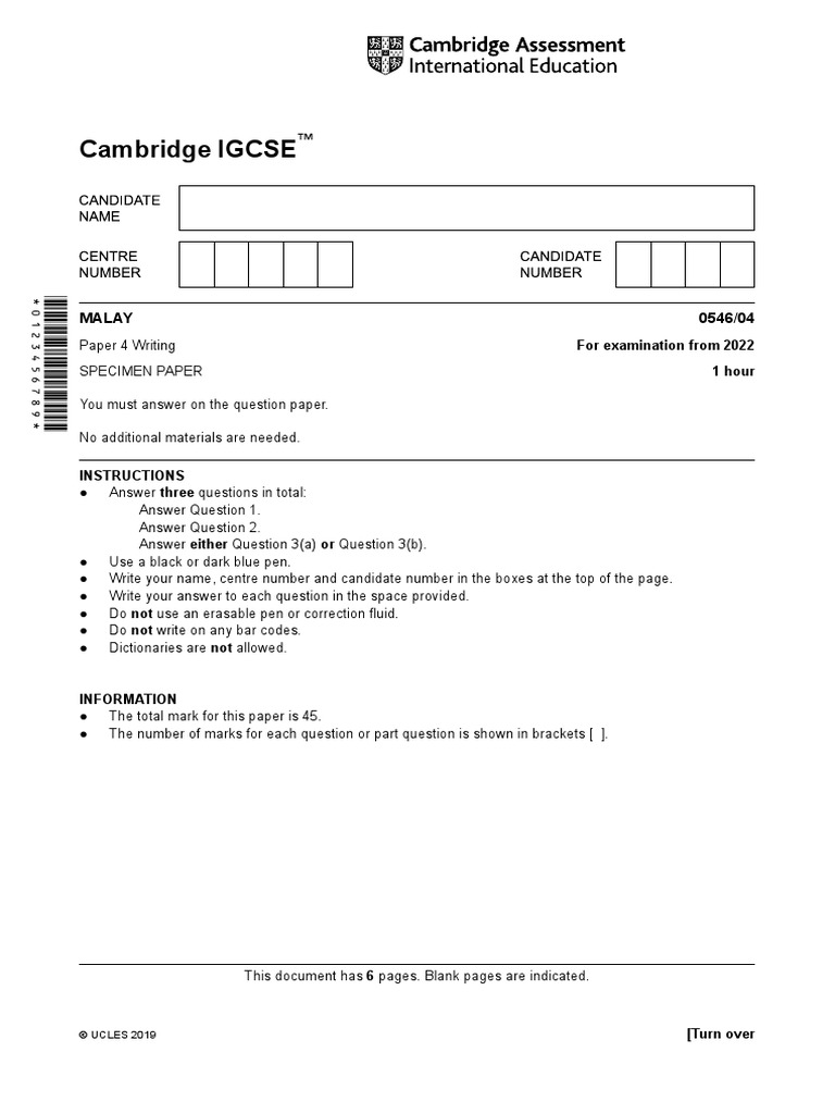 2022 Specimen Paper 4 | PDF