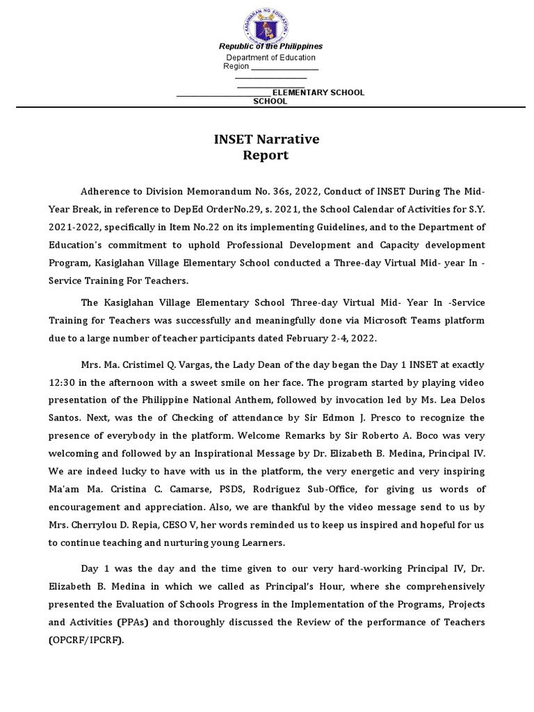 FINAL-INSET-NARRATIVE-REPORT Feb. 2022 | PDF | Wellness