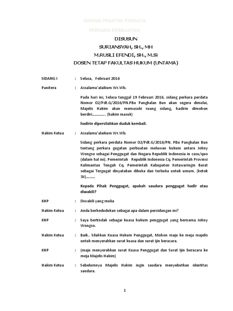 Skenario Sidang Praktek Perdata | PDF