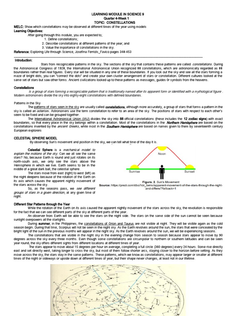 Science 9 - Q4 Week 1 | PDF | Constellation | Night