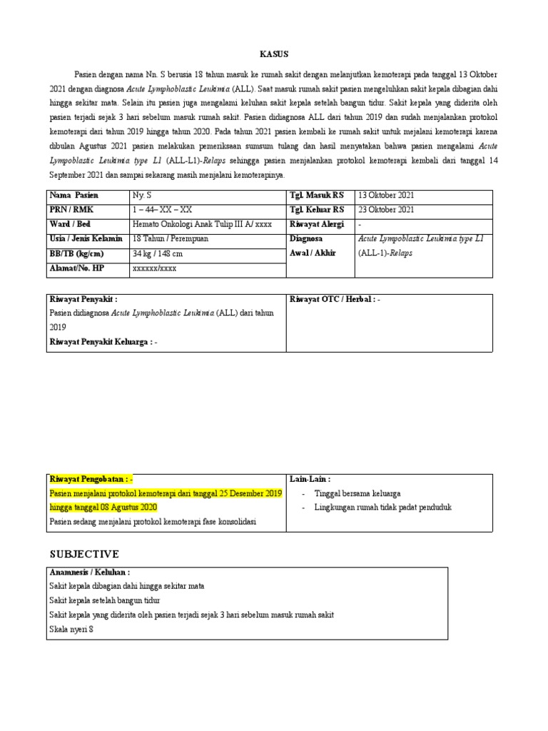 Kasus Kemoterapi dan Sakit Kepala pada Pasien ALL Relaps | PDF