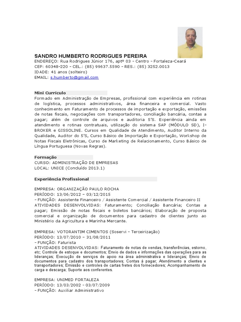Curriculum Sandro | Download grátis PDF | Recibo | Business