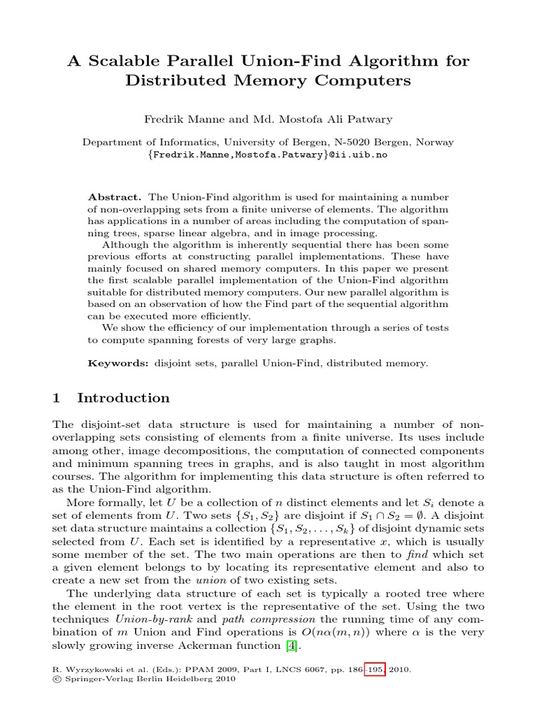 A Scalable Parallel Union-Find Algorithm For Distributed Memory Computers | PDF | Graph Theory ...