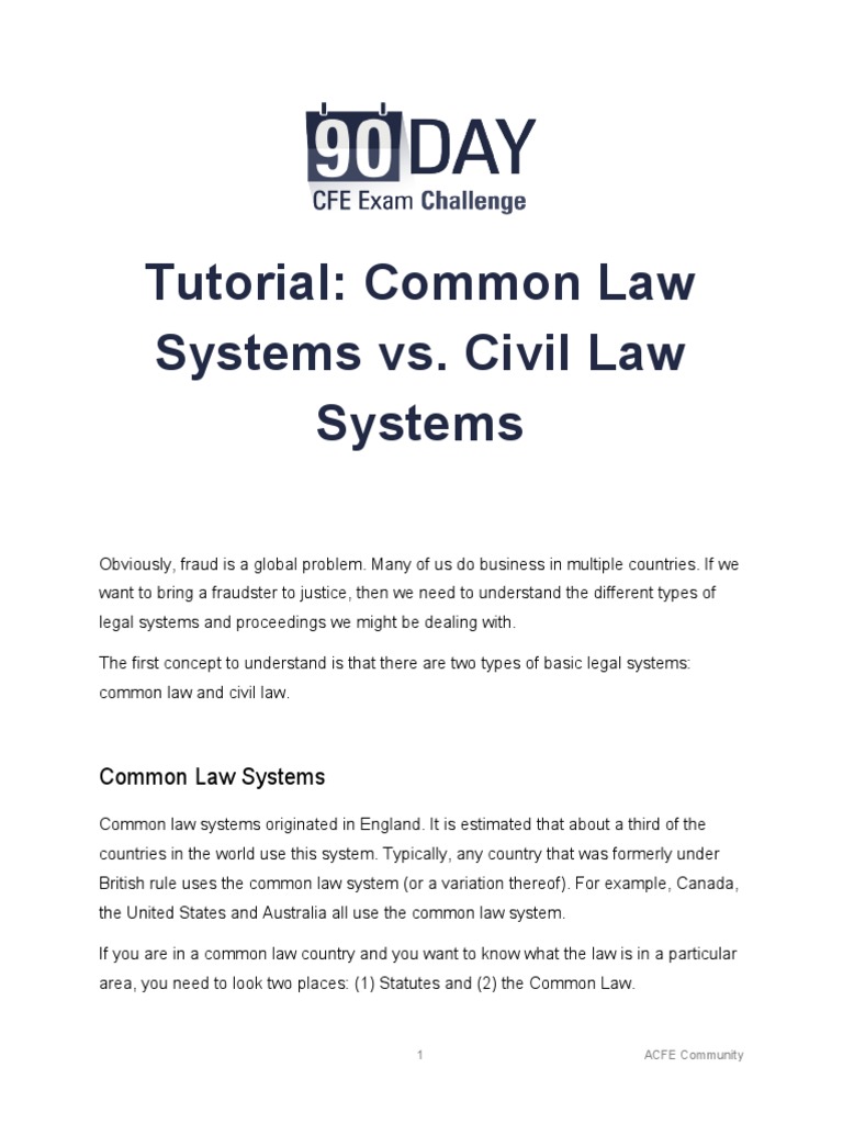 Topic Tutorial Common Law Vs Civil Law Pdf Common Law Precedent