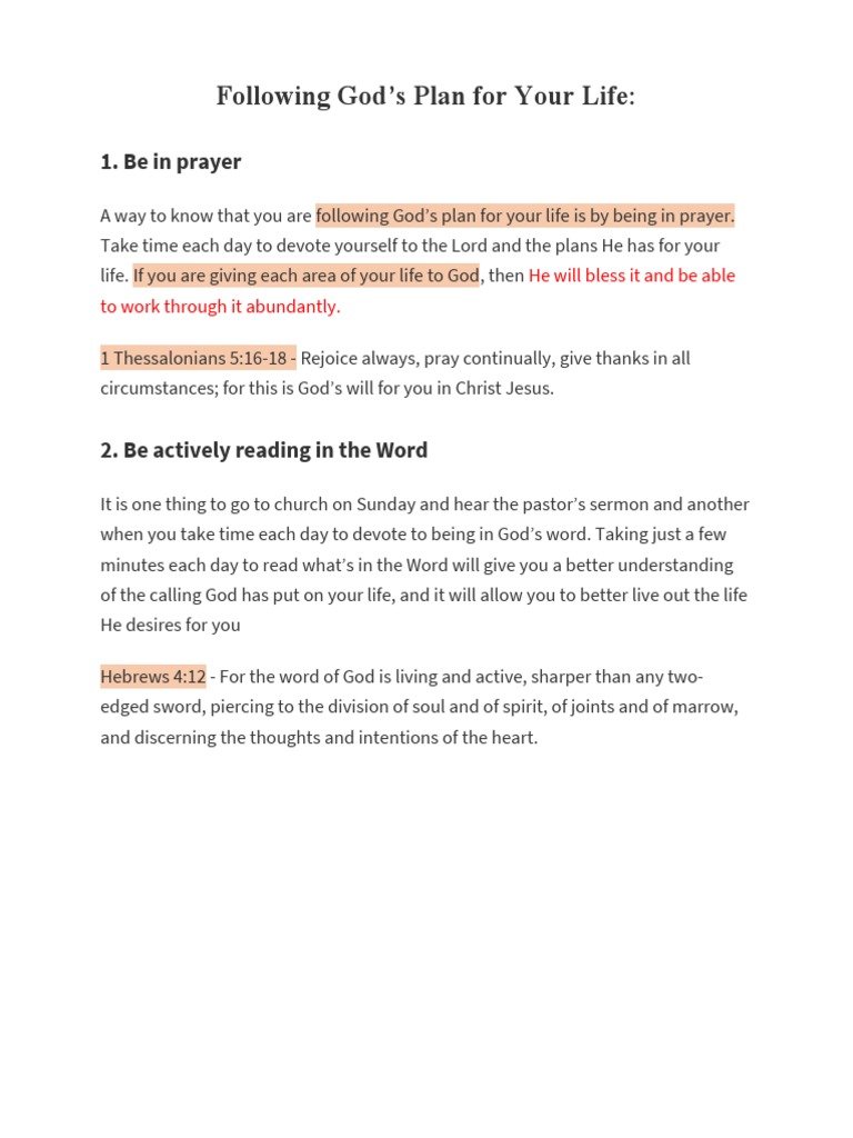 Following God's Plan For Your Life:: 1. Be in Prayer | PDF