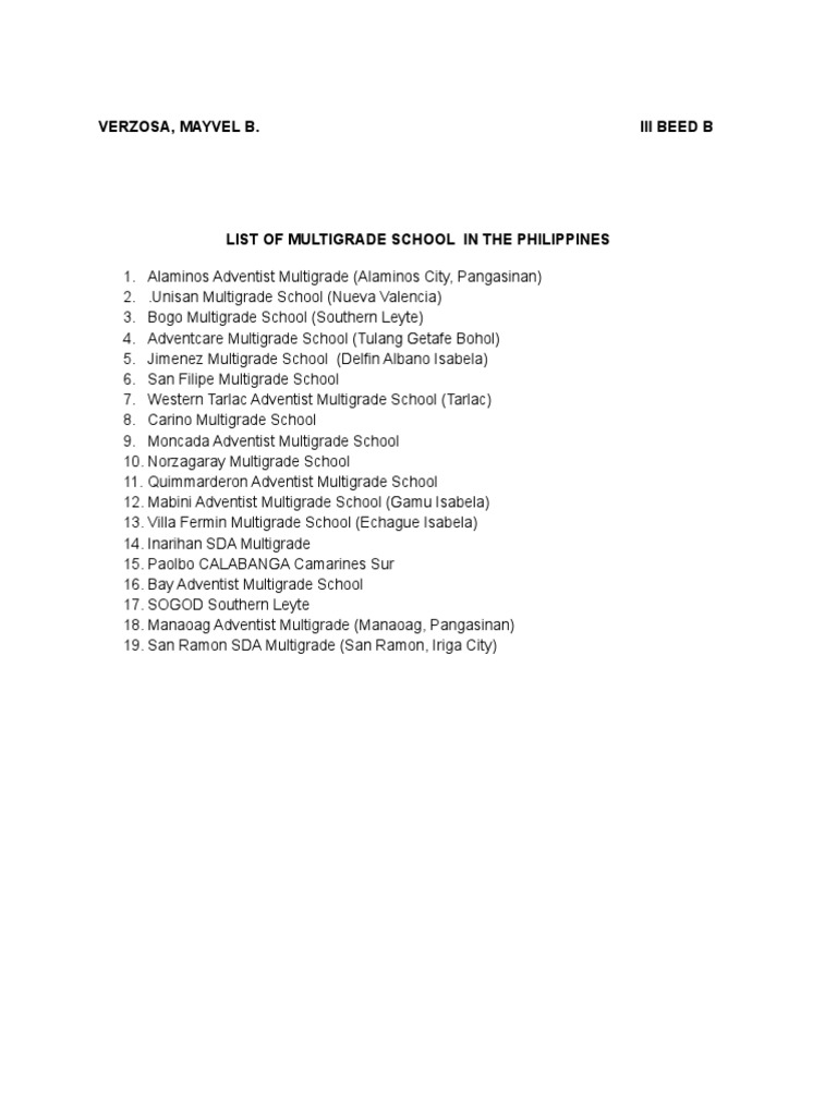 List of Multigrade School in The Philippines | PDF