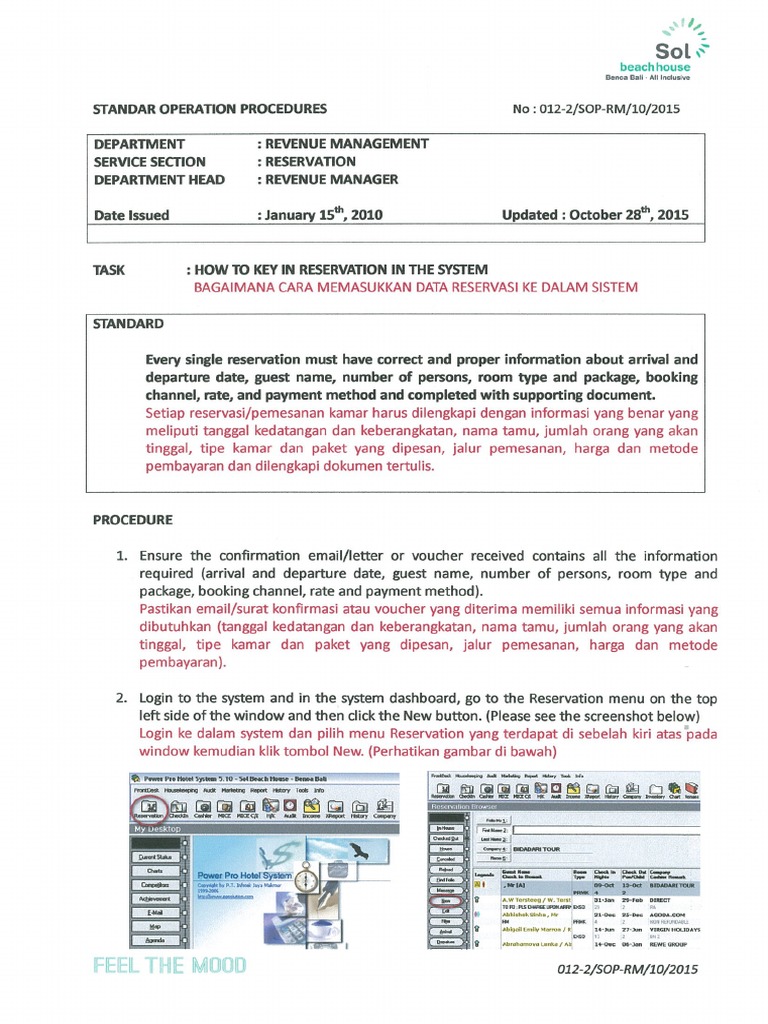 SOP 2 - How To Key in Reservation To The System | PDF